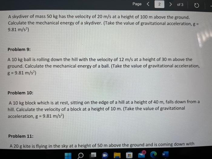Solved A skydiver of mass 50 kg has the velocity of 20 m/s | Chegg.com