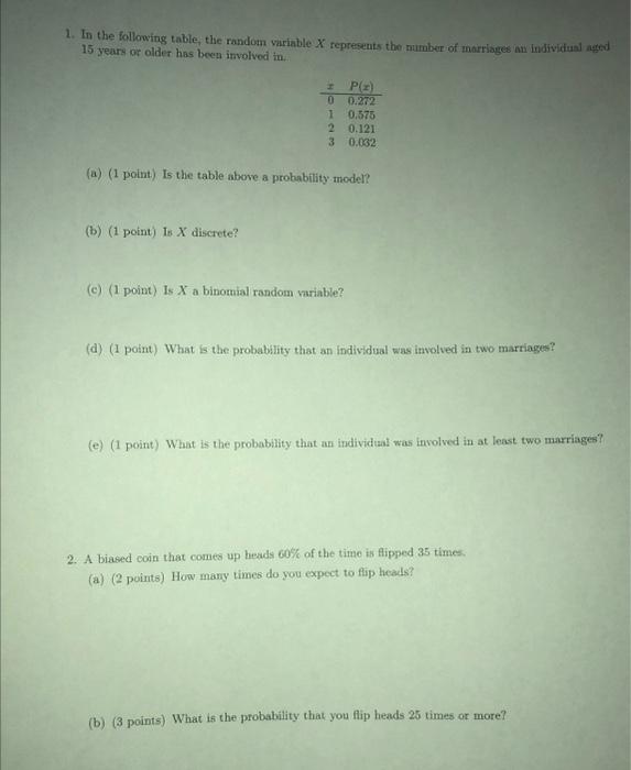 Solved 1. In the following table, the random variable X | Chegg.com