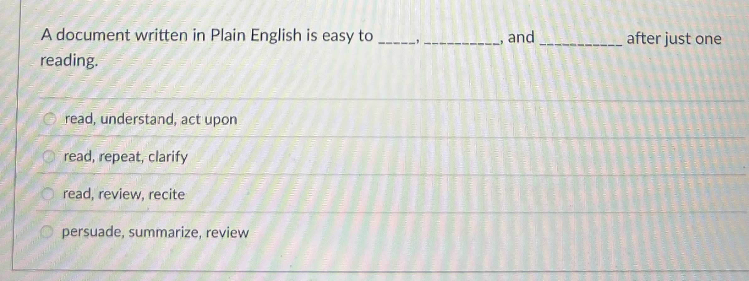 Solved A document written in Plain English is easy | Chegg.com