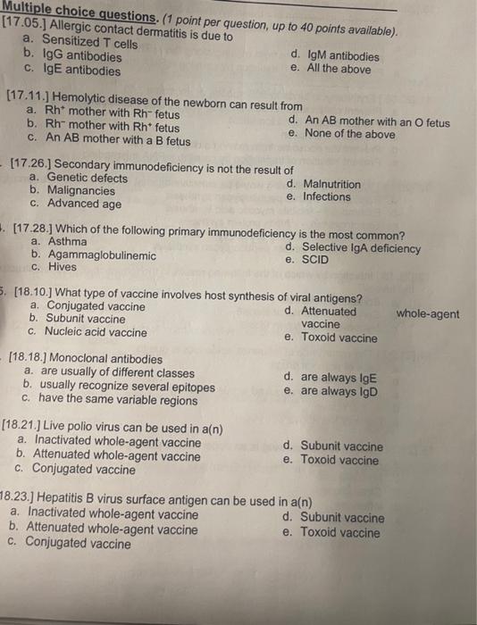 Solved Multiple choice questions. ( 1 point per question, up | Chegg.com