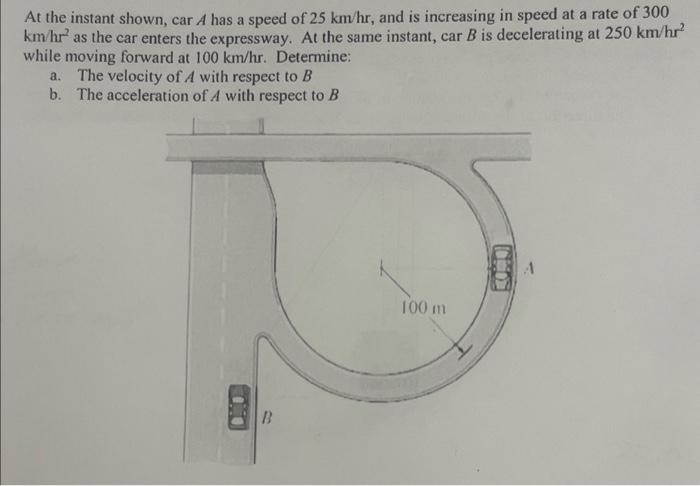 Solved At the instant shown, car A has a speed of 25 km/hr, | Chegg.com