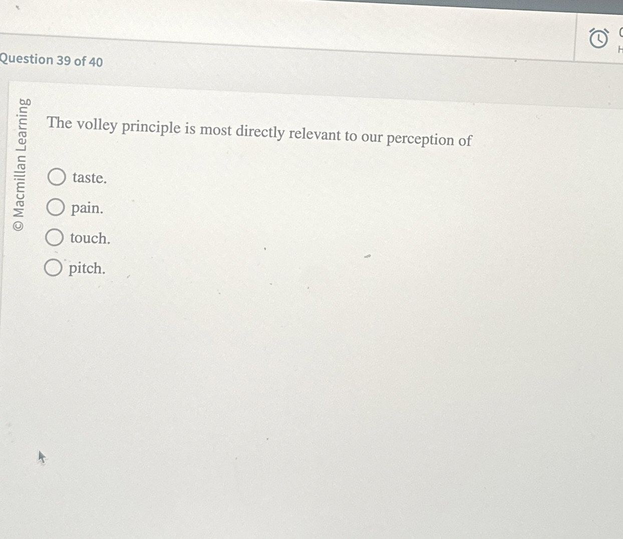 Solved Question 39 ﻿of 40The volley principle is most | Chegg.com