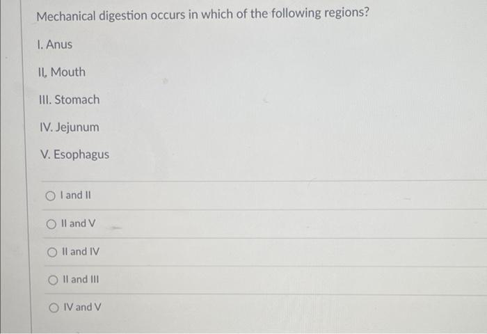 Solved Mechanical digestion occurs in which of the following | Chegg.com