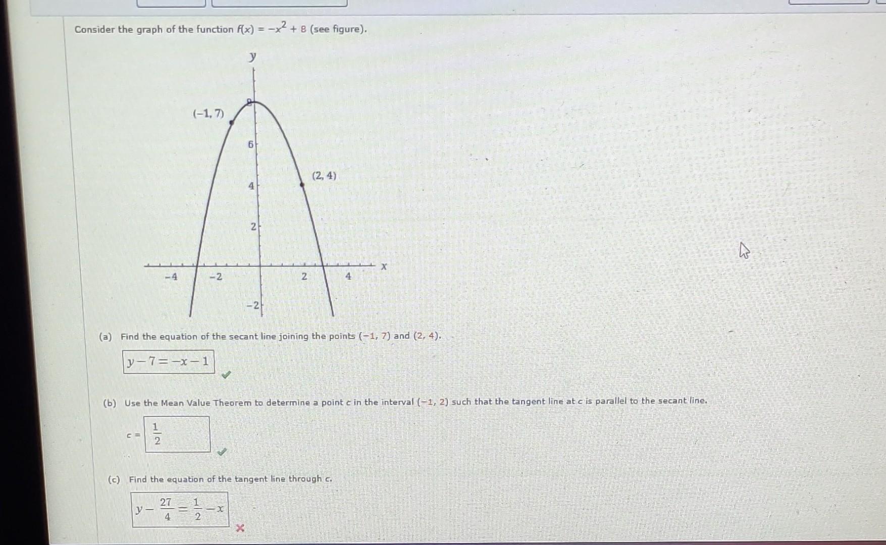 Solved Consider the graph of the function f(x)=−x2+8 (see | Chegg.com