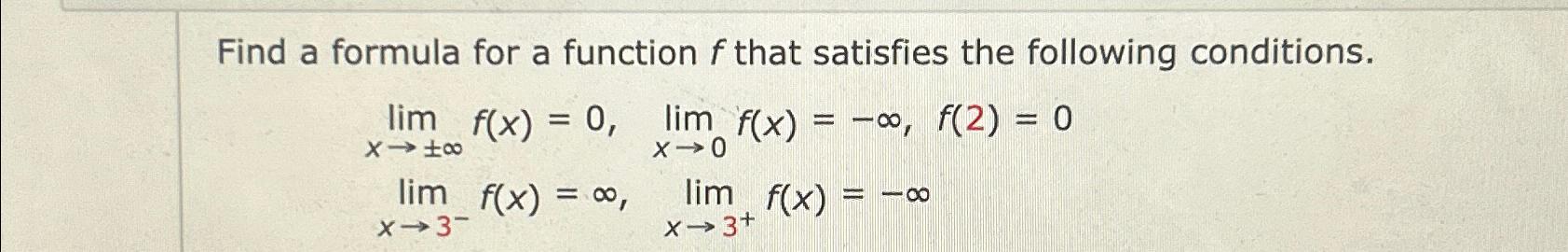 Solved Find a formula for a function f ﻿that satisfies the | Chegg.com