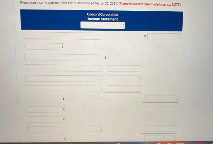 Solved prepare an income statement for the quarter ended in | Chegg.com