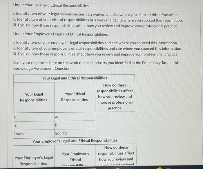 Solved Under Your Legal and Ethical Responsibilities: i. | Chegg.com