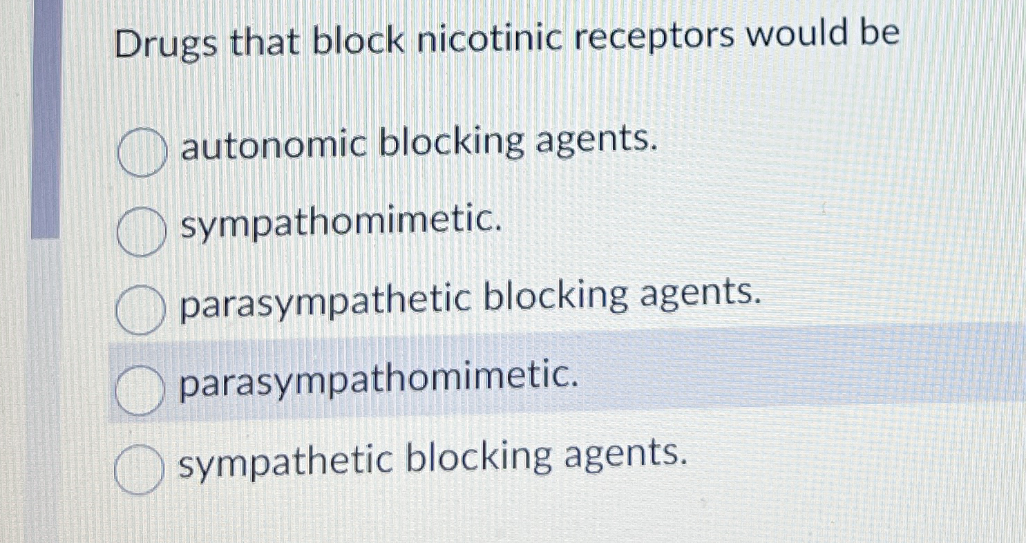 Solved Drugs that block nicotinic receptors would | Chegg.com