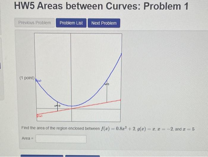 Solved HW5 Areas between Curves: Problem 1 Find the area of | Chegg.com