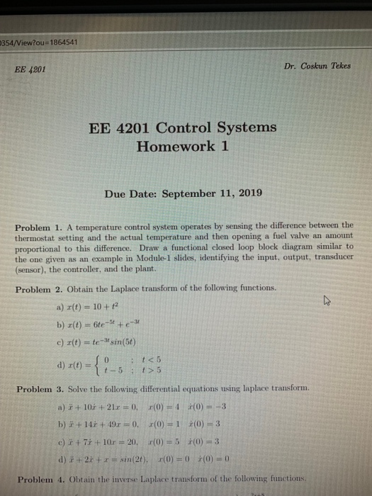 Solved 0354/View?ou=1864541 Dr. Coskun Tekes EE 4201 EE 4201 | Chegg.com