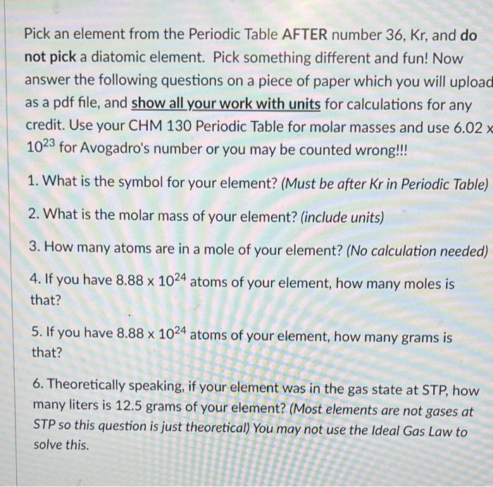 Solved Pick an element from the Periodic Table AFTER number | Chegg.com