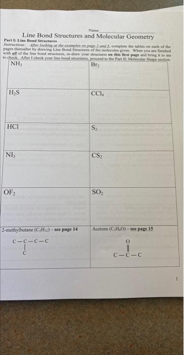 Solved Line Bond Structures and Molecular Geometry Part le | Chegg.com