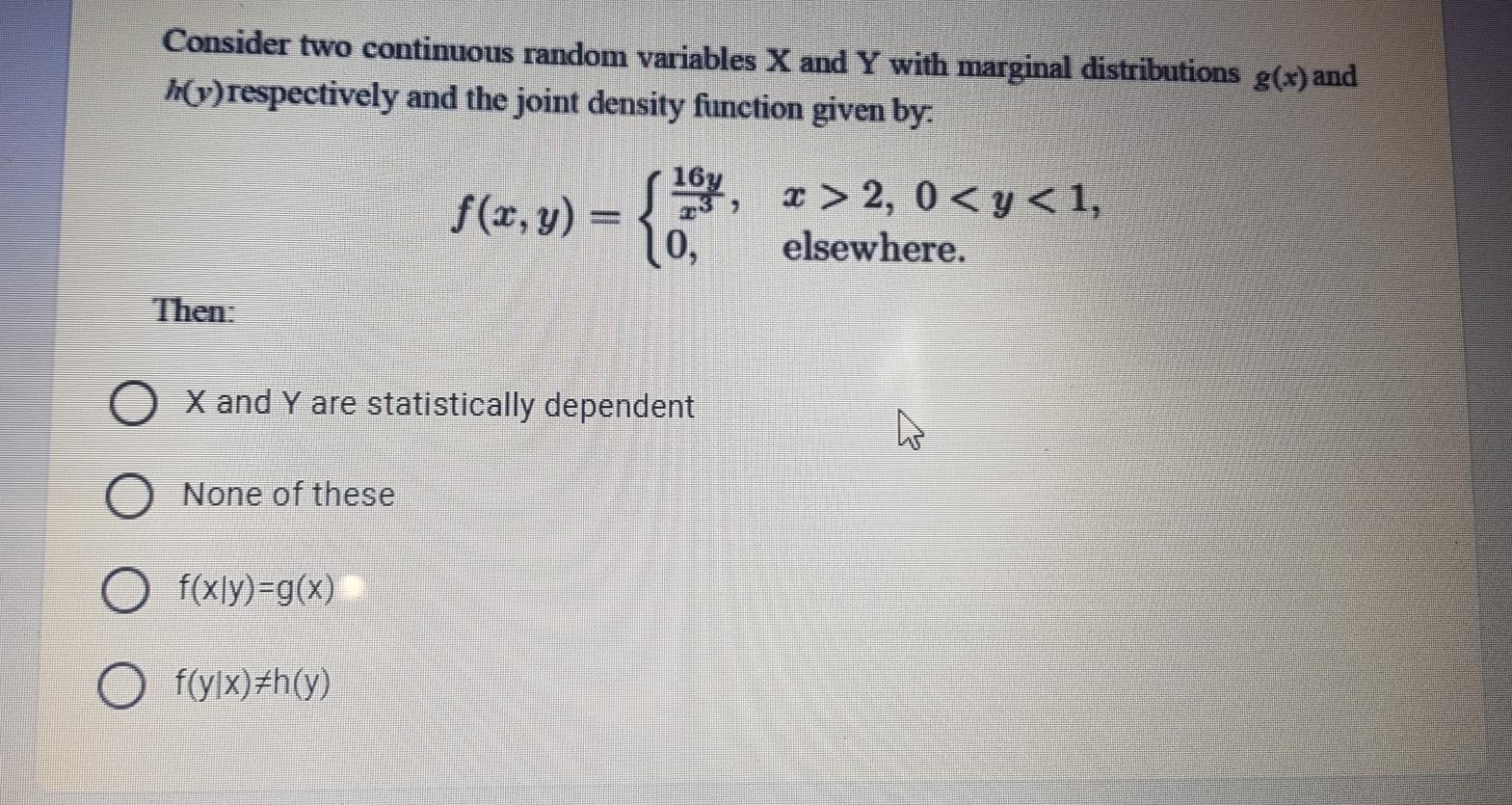 Solved Consider two continuous random variables X and Y with | Chegg.com