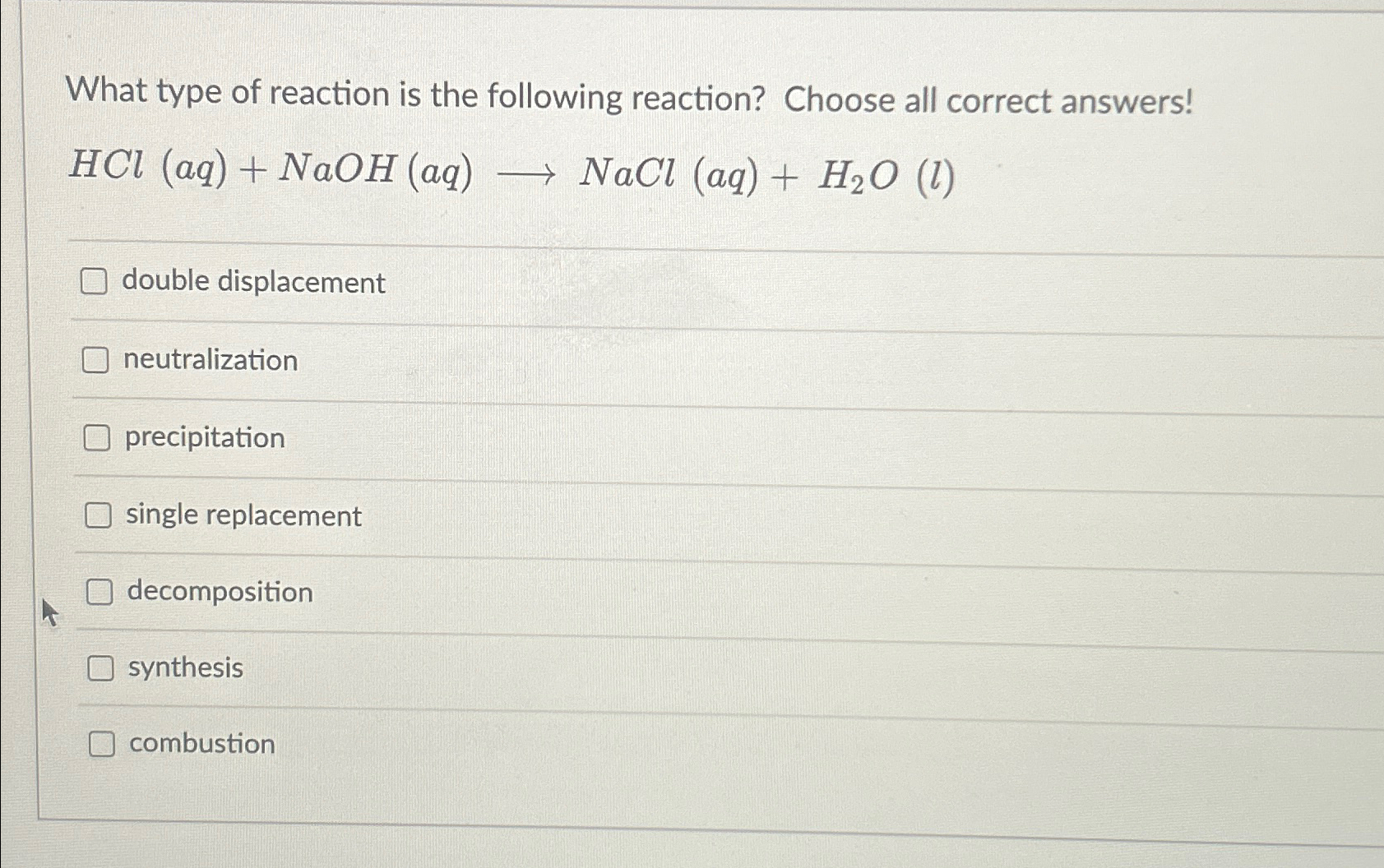 Solved What type of reaction is the following reaction? | Chegg.com