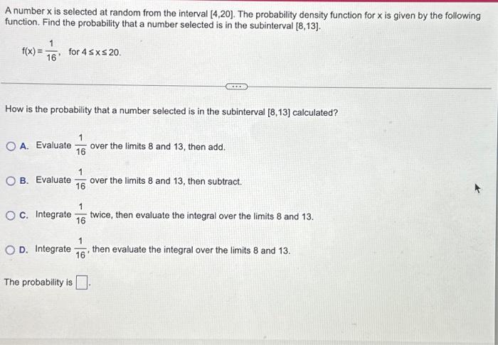 Solved A number x is selected at random from the interval | Chegg.com