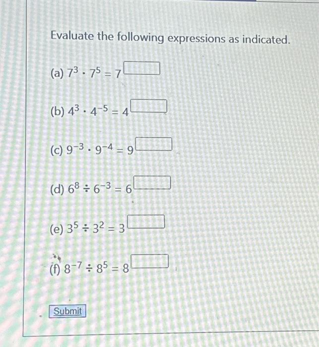 Solved Evaluate the following expressions as indicated. (a) | Chegg.com