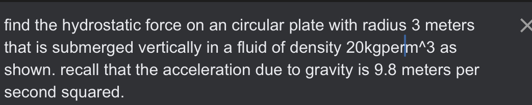 Solved find the hydrostatic force on an circular plate with | Chegg.com