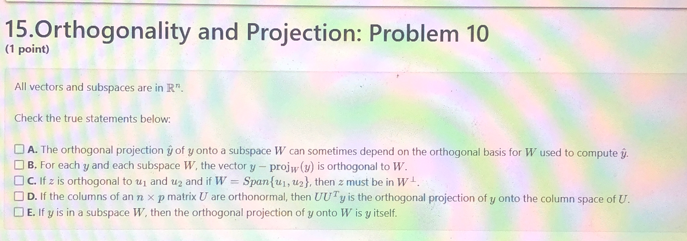 Solved Orthogonality and Projection: Problem 10(1 ﻿point)All | Chegg.com