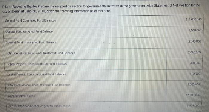 Solved P13-1 (Reporting Equity) Prepare the net position | Chegg.com