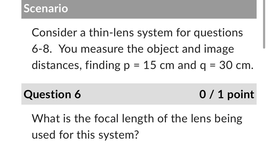Solved ScenarioConsider a thin-lens system for questions | Chegg.com