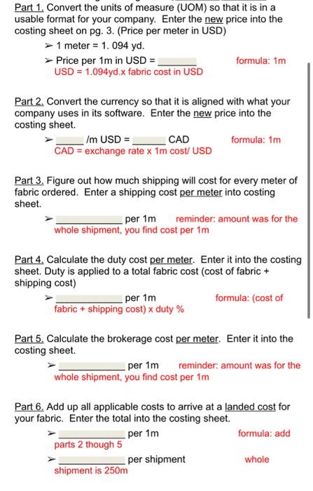 Solved Part 1. Convert the units of measure (UOM) so that it | Chegg.com