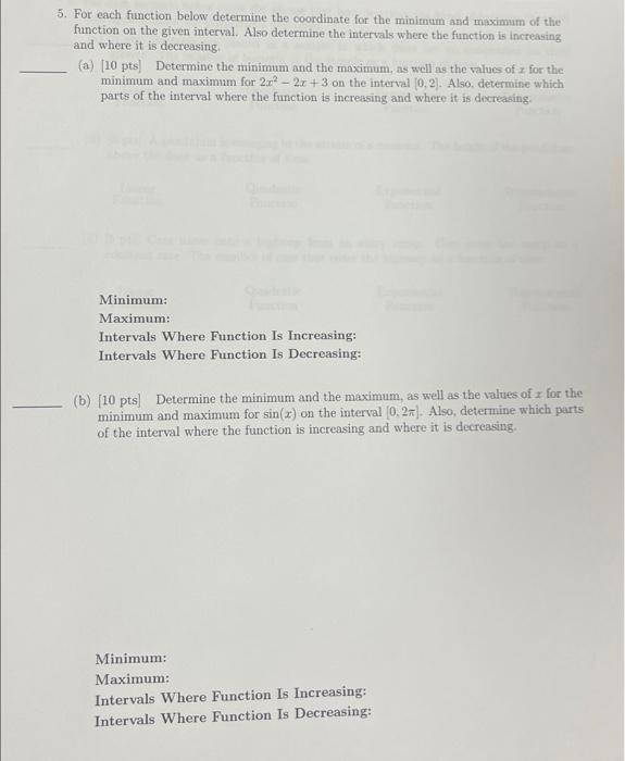 Solved 5. For each function below determine the coordinate | Chegg.com