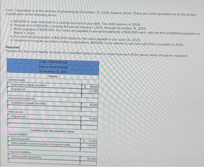 Solved Cone Corporation is in the process of preparing its | Chegg.com
