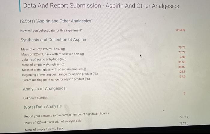 Solved Data And Report Submission - Aspirin And Other | Chegg.com