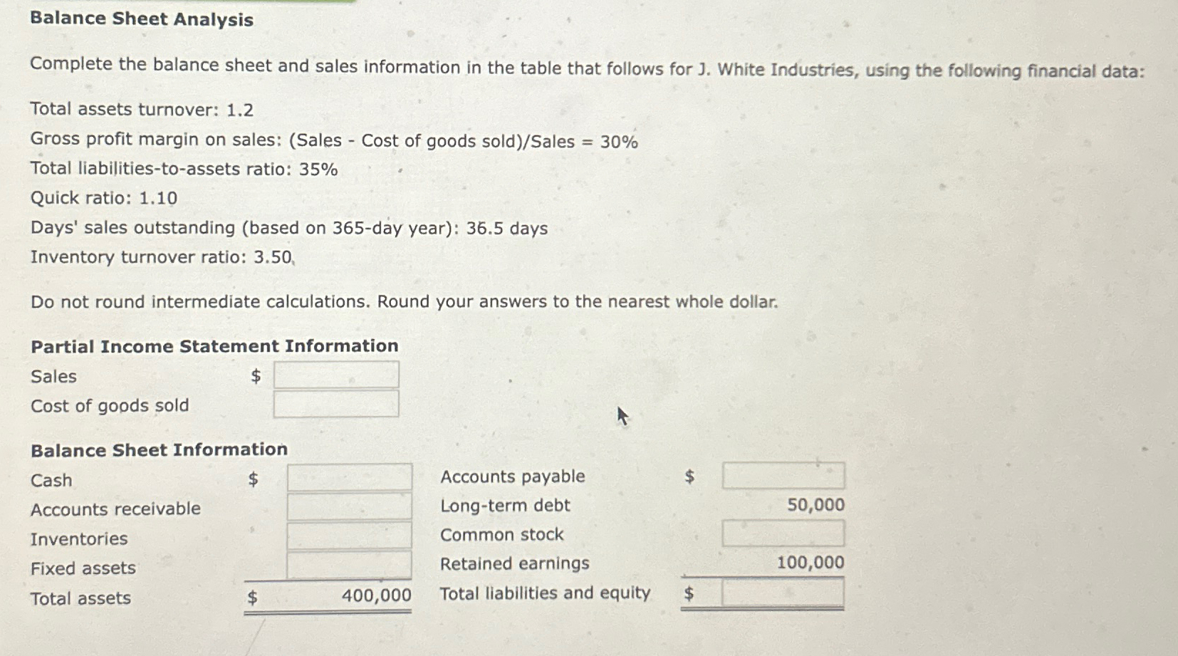 Solved Balance Sheet AnalysisComplete the balance sheet and | Chegg.com