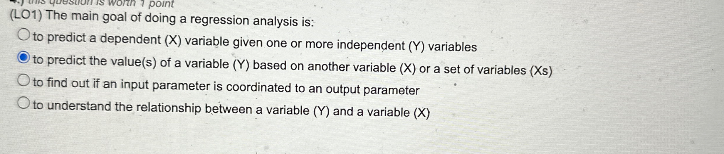 Solved (LO1) ﻿The main goal of doing a regression analysis | Chegg.com