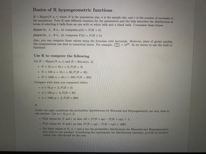 Solved Binomial Versus Hypergeometric Binomial The