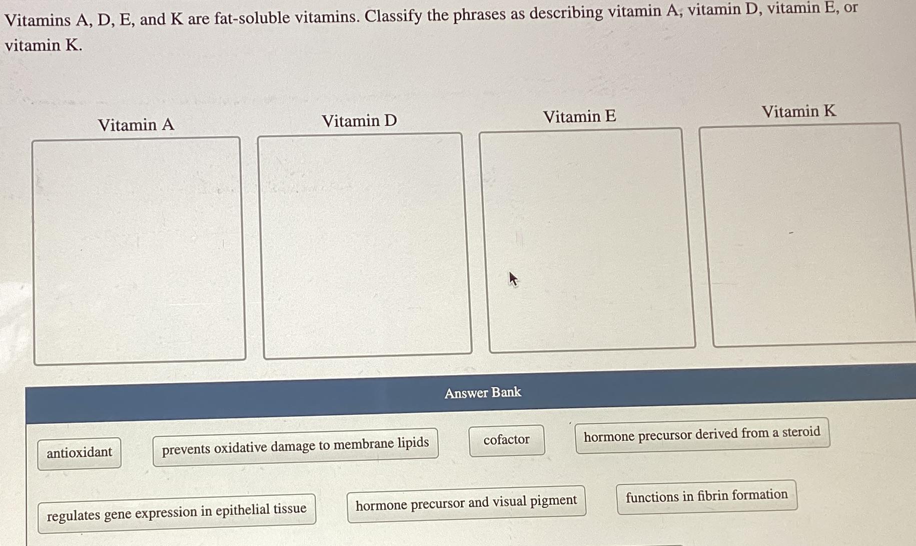 Solved Vitamins A, ﻿D, ﻿E, ﻿and K are fat-soluble vitamins. | Chegg.com