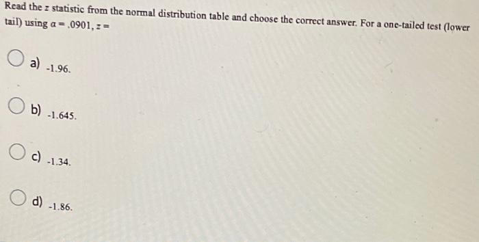 Solved Read the z statistic from the normal distribution | Chegg.com