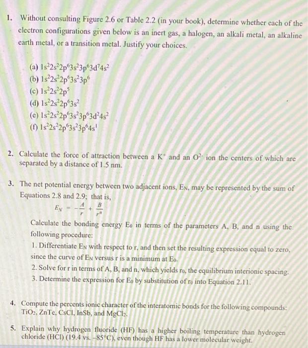Solved 1. Without consulting Figure 2.6 or Table 2.2 (in | Chegg.com