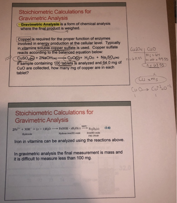 Solved Stoichiometric Calculations for Gravimetric Analysis | Chegg.com