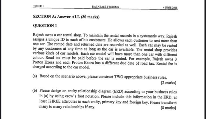 Solved SECTION A: Answer ALL (30 marks) QUESTION 1 Rajesh | Chegg.com