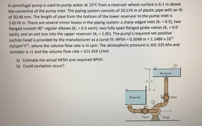 Solved A centrifugal pump is used to pump water at 25°C from | Chegg.com
