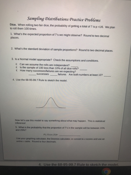Solved Sampling Distributions Practice Problems Dice. When | Chegg.com