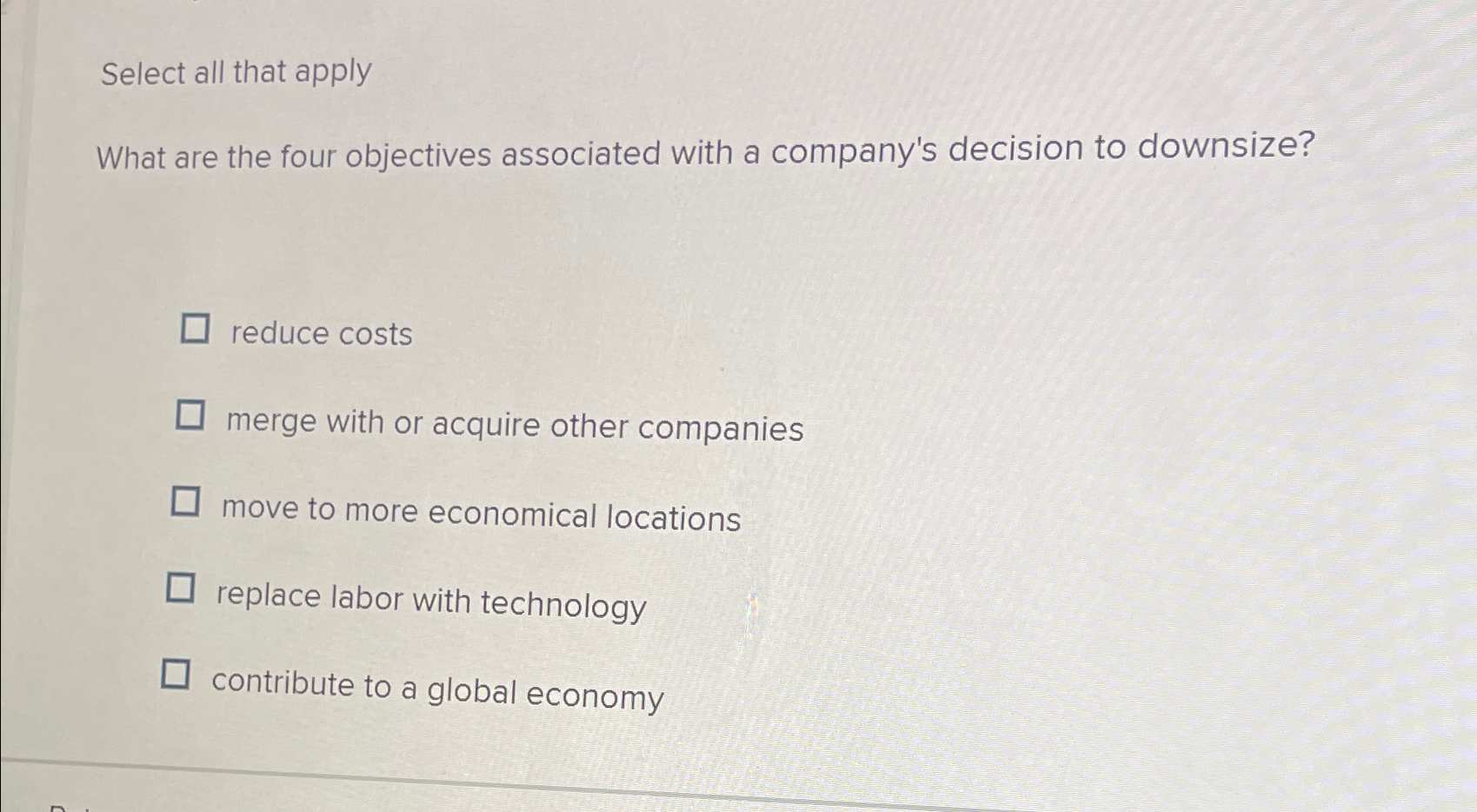 Solved Select all that applyWhat are the four objectives | Chegg.com