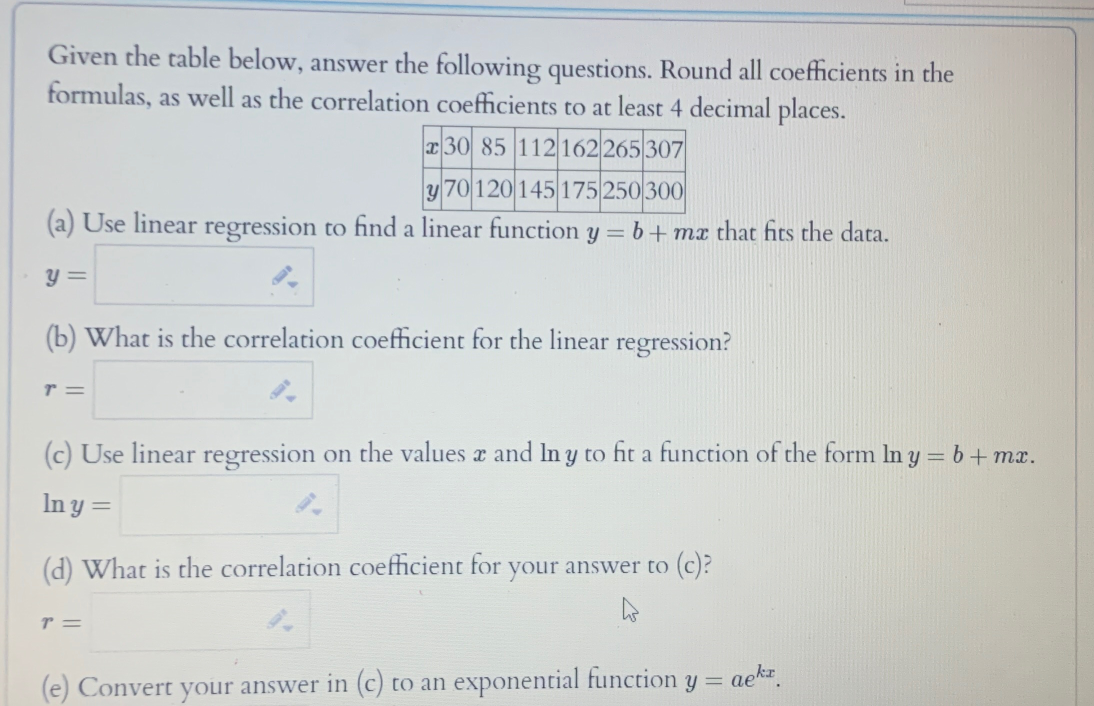 Solved Given the table below, answer the following | Chegg.com