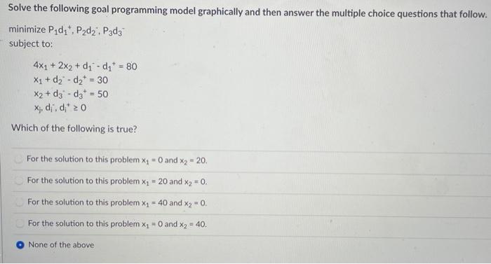 Solved Solve the following goal programming model | Chegg.com