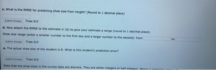 Solved The scatter plot below depicts the height and shoe | Chegg.com