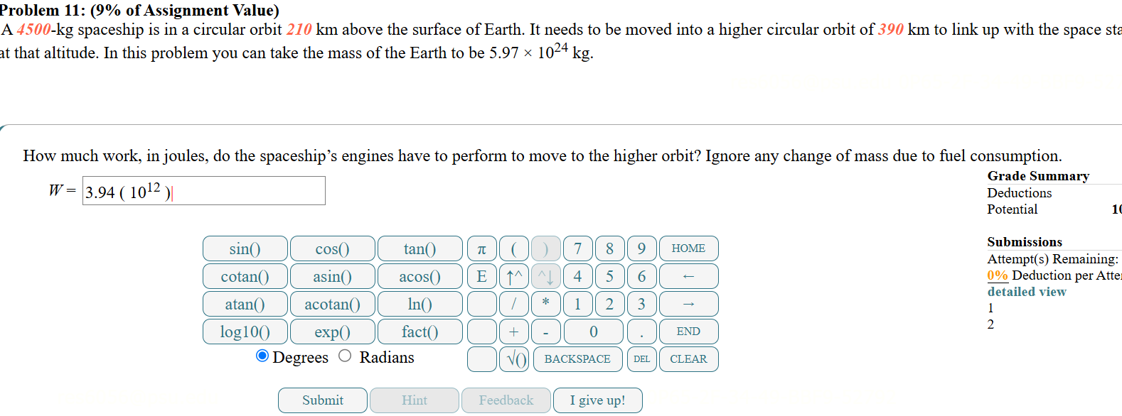 Solved Problem 11: (9\% ﻿of Assignment Value) ﻿A | Chegg.com