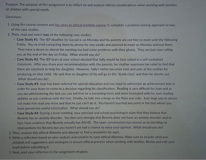 Solved Purpose: The purpose of this assignment is to reflect | Chegg.com