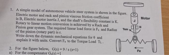 Solved 1. A simple model of autonomous vehicle steer system | Chegg.com