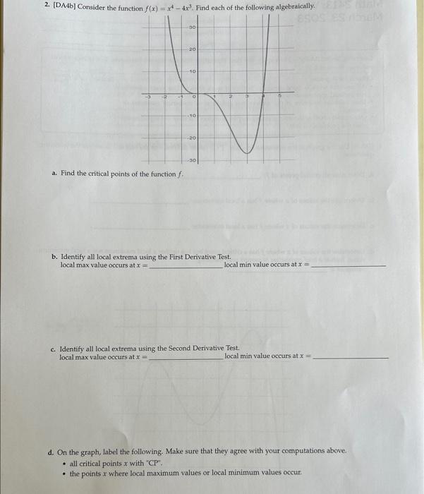 Solved 2. [DA4b] Consider the function f(x)=x4−4x3. Find | Chegg.com