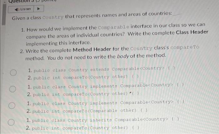 Solved Given a class Country that represents names and areas | Chegg.com