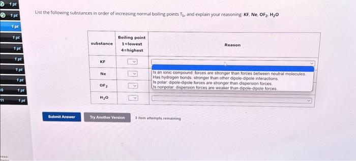 Solved List the following substances in order of increasing | Chegg.com