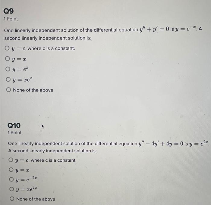 Solved One linearly independent solution of the differential | Chegg.com