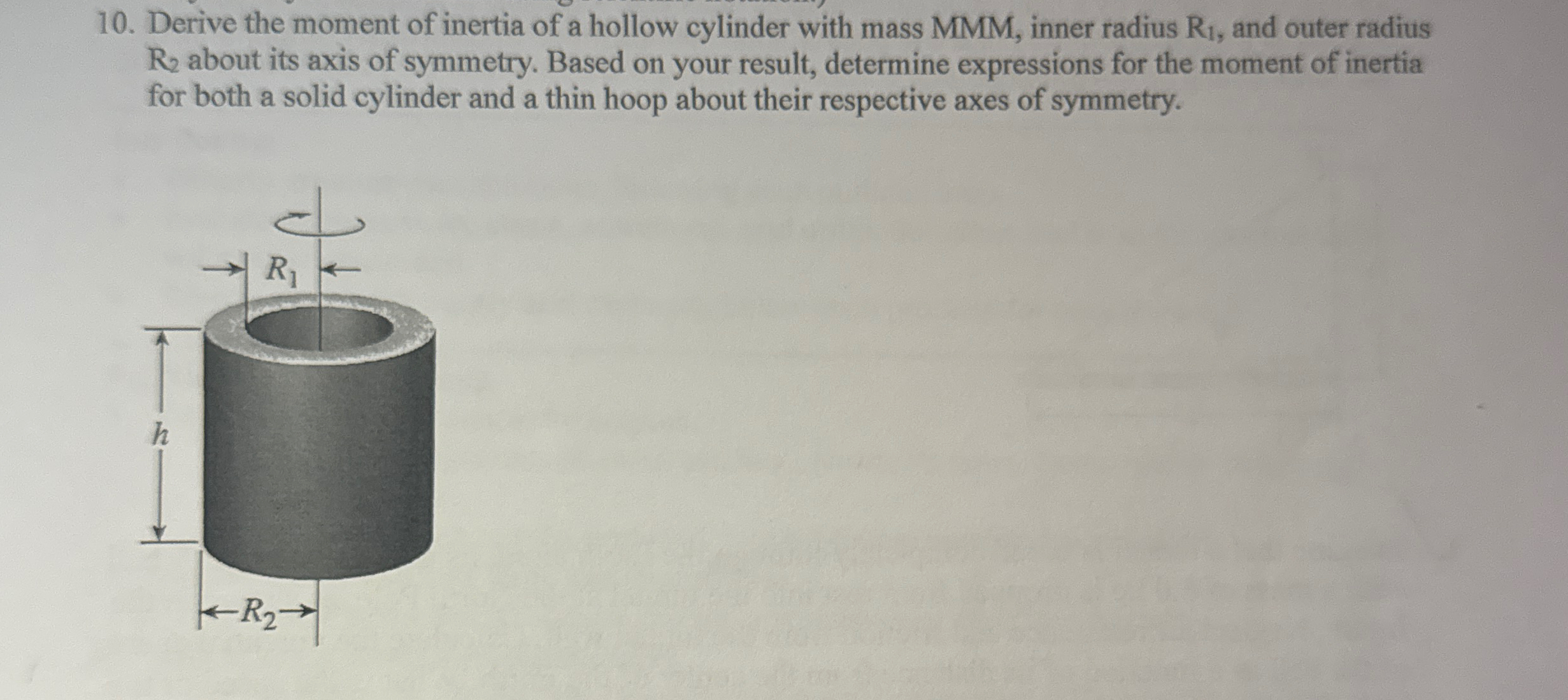Solved Derive the moment of inertia of a hollow cylinder | Chegg.com